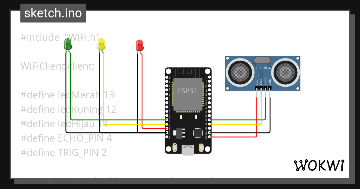 Soal 20. Sensor Ketinggian Air Sungai - Wokwi ESP32, STM32, Arduino Simulator