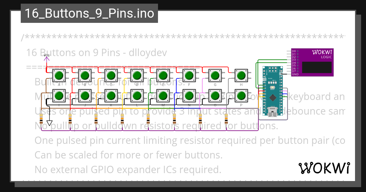 16_Buttons_9_Pins.ino - Wokwi ESP32, STM32, Arduino Simulator