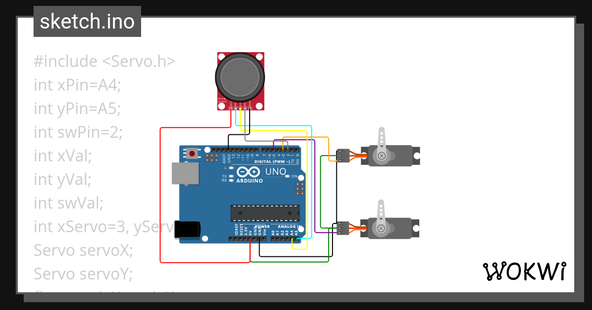 2 servo and 1 joystick - Wokwi ESP32, STM32, Arduino Simulator