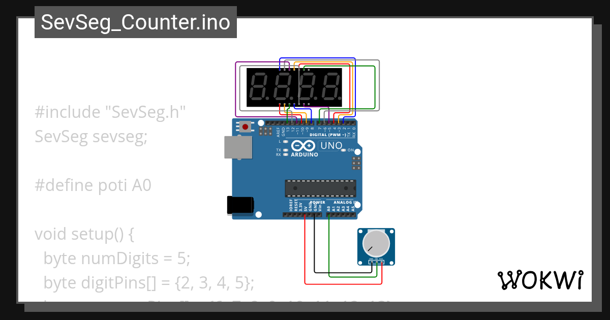 SevSeg_Counter.ino - Wokwi ESP32, STM32, Arduino Simulator