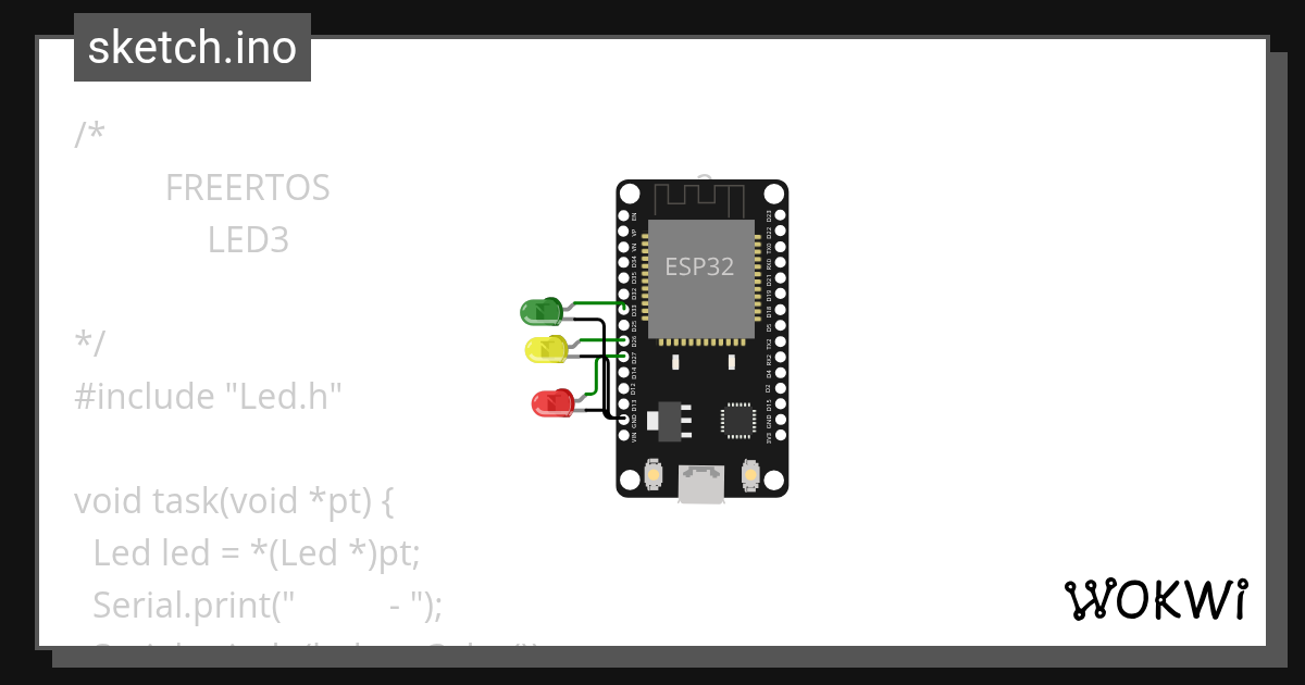 04 FREERTOS OOP2 多任务点灯程序 于 面向对象结合 实例2 - Wokwi ESP32, STM32, Arduino Simulator
