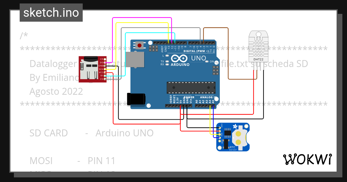 datalogger SDCARD - Wokwi ESP32, STM32, Arduino Simulator