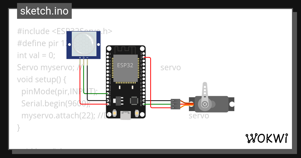 sensor เพื่อควบคุม servo - Wokwi ESP32, STM32, Arduino Simulator