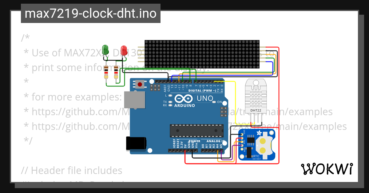 max7219-clock-dht.ino - Wokwi ESP32, STM32, Arduino Simulator
