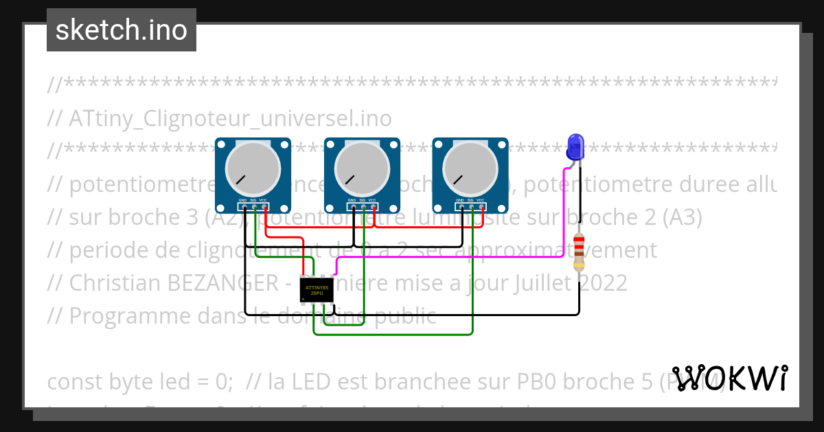 LR_ATTINY_CLIGNOTEUR_UNIVERSEL - Wokwi ESP32, STM32, Arduino Simulator