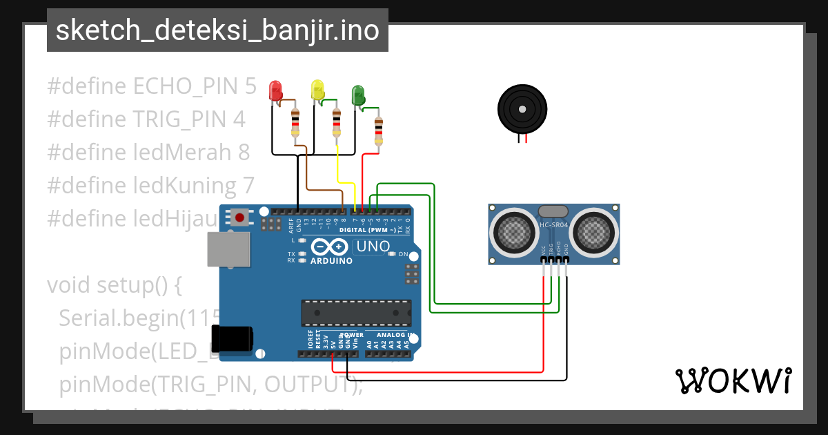 sketch_deteksi_banjir.ino - Wokwi ESP32, STM32, Arduino Simulator