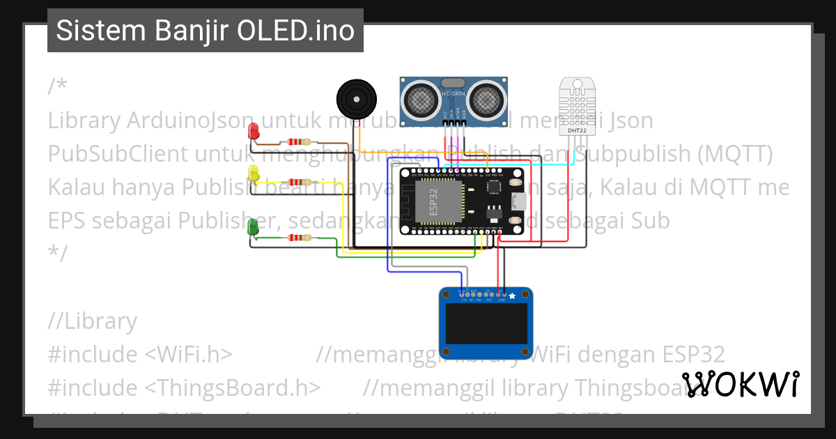 Sistem Banjir OLED.ino - Wokwi ESP32, STM32, Arduino Simulator
