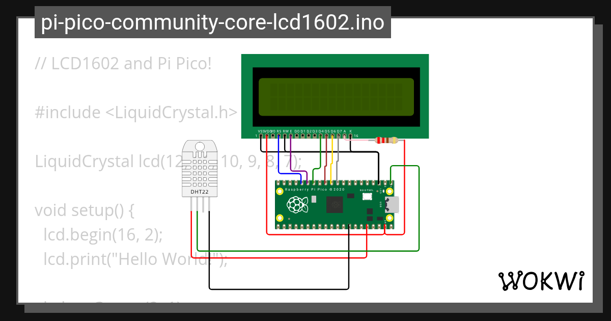 pi-pico-community-core-lcd1602.ino - Wokwi ESP32, STM32, Arduino Simulator