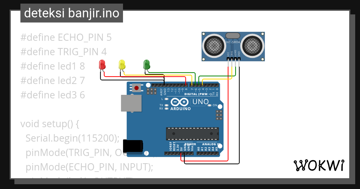 deteksi banjir.ino - Wokwi ESP32, STM32, Arduino Simulator
