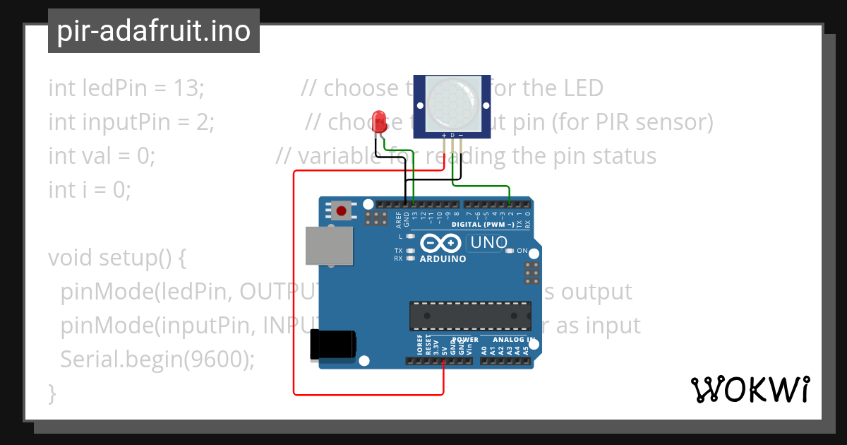 pir-adafruit.ino - Wokwi ESP32, STM32, Arduino Simulator