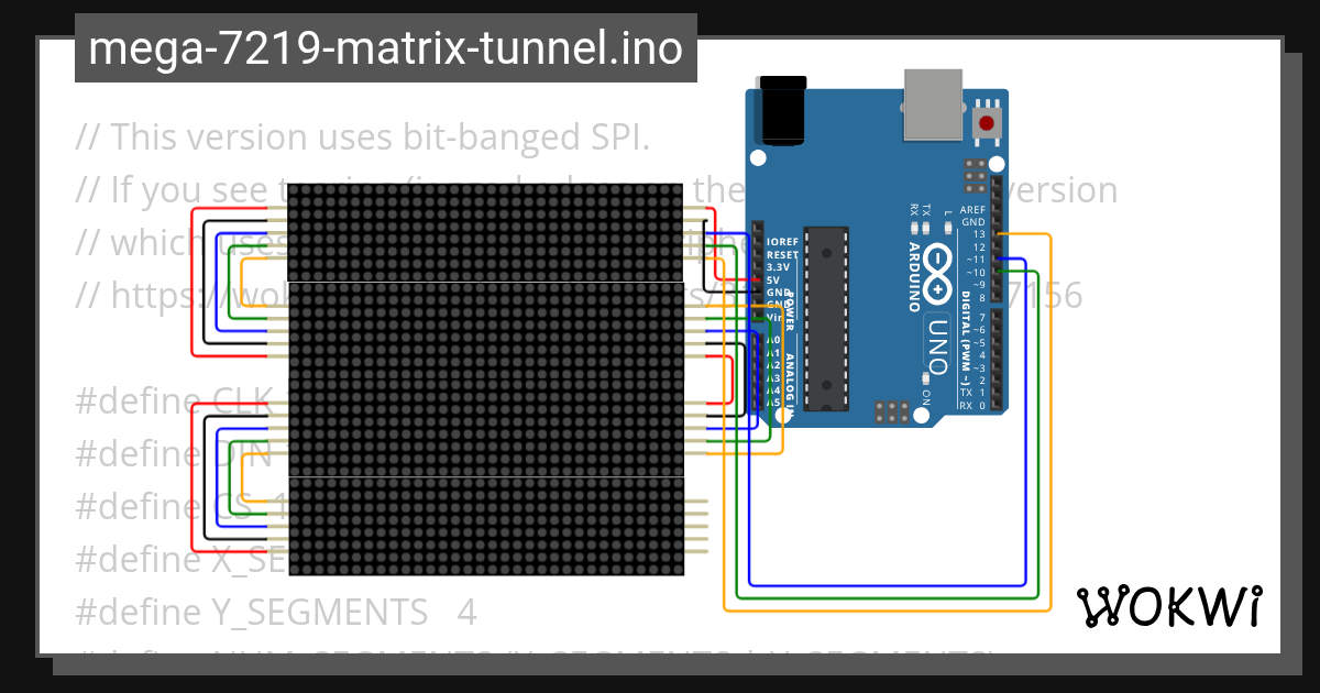 mega-7219-matrix-tunnel.ino - Wokwi ESP32, STM32, Arduino Simulator