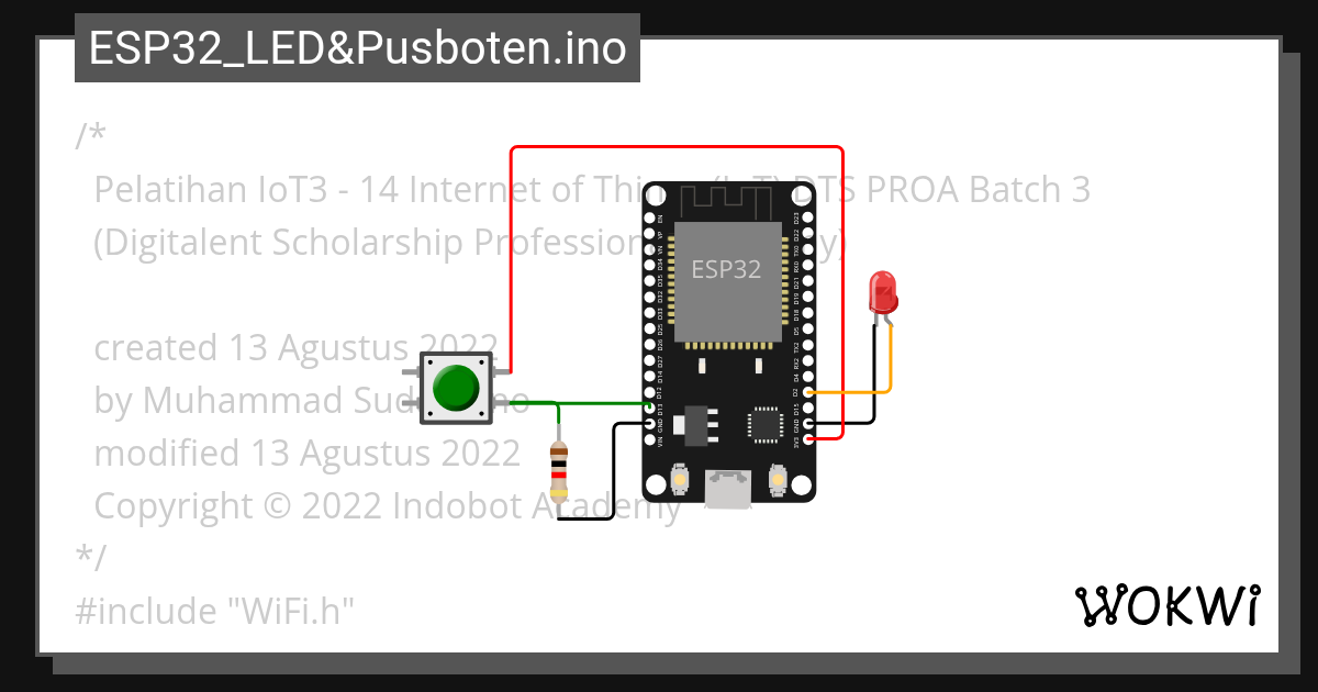 ESP32_LED&Pusboten.ino - Wokwi ESP32, STM32, Arduino Simulator