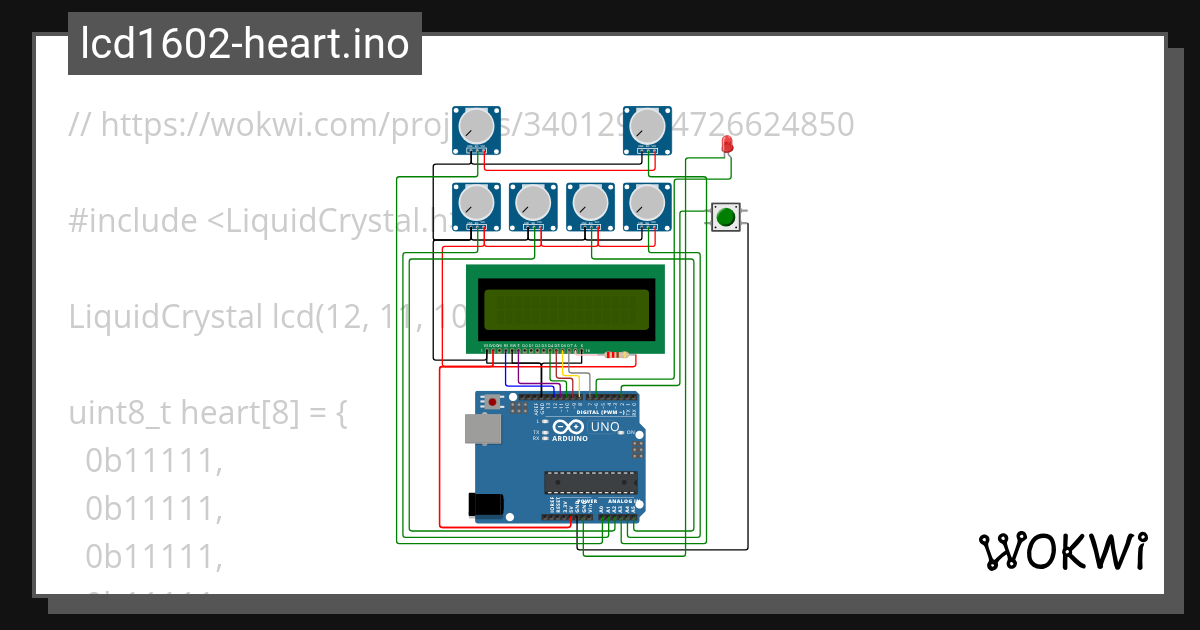 lcd1602-heart.ino - Wokwi ESP32, STM32, Arduino Simulator