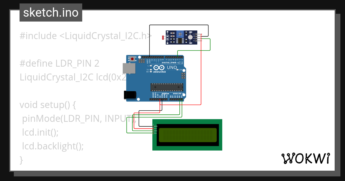 LCD 16*2 I2C + Photoresistor Sensor - Wokwi ESP32, STM32, Arduino Simulator