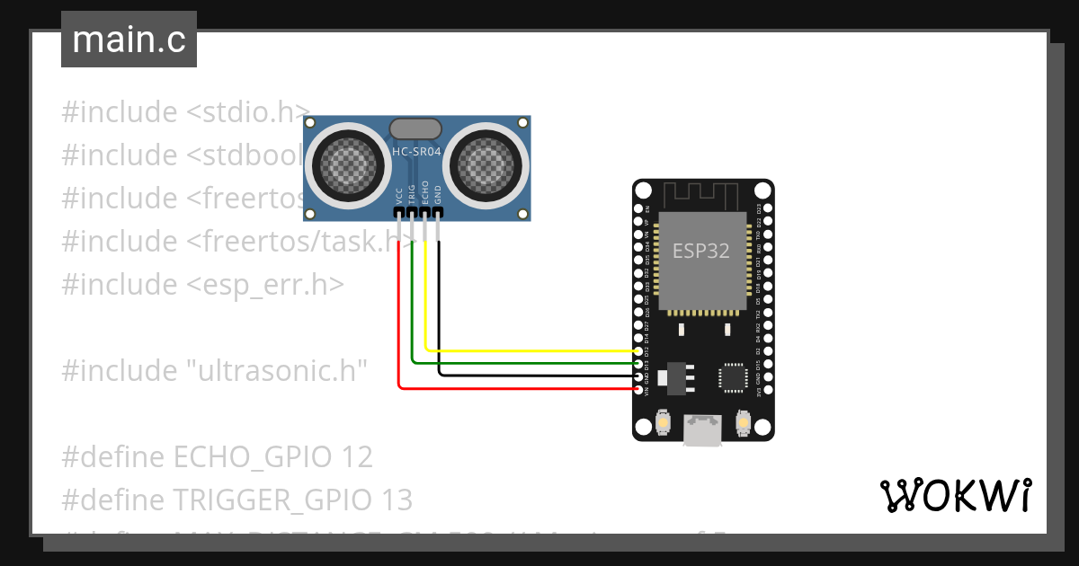 Distance Ultrasonic - Wokwi ESP32, STM32, Arduino Simulator