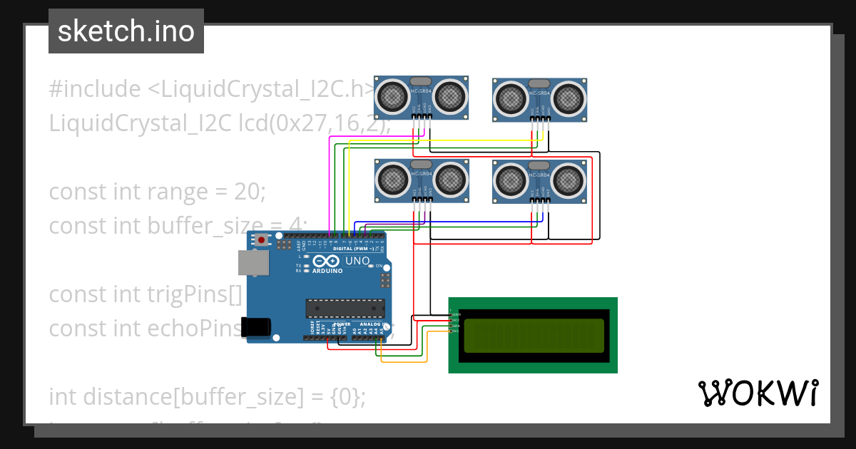 4Ultrasonic.ino - Wokwi ESP32, STM32, Arduino Simulator