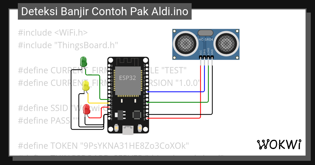 Deteksi Banjir Contoh Pak Aldi.ino - Wokwi ESP32, STM32, Arduino Simulator