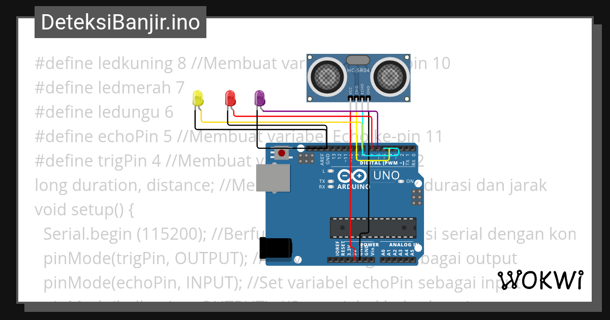 DeteksiBanjir.ino - Wokwi ESP32, STM32, Arduino Simulator