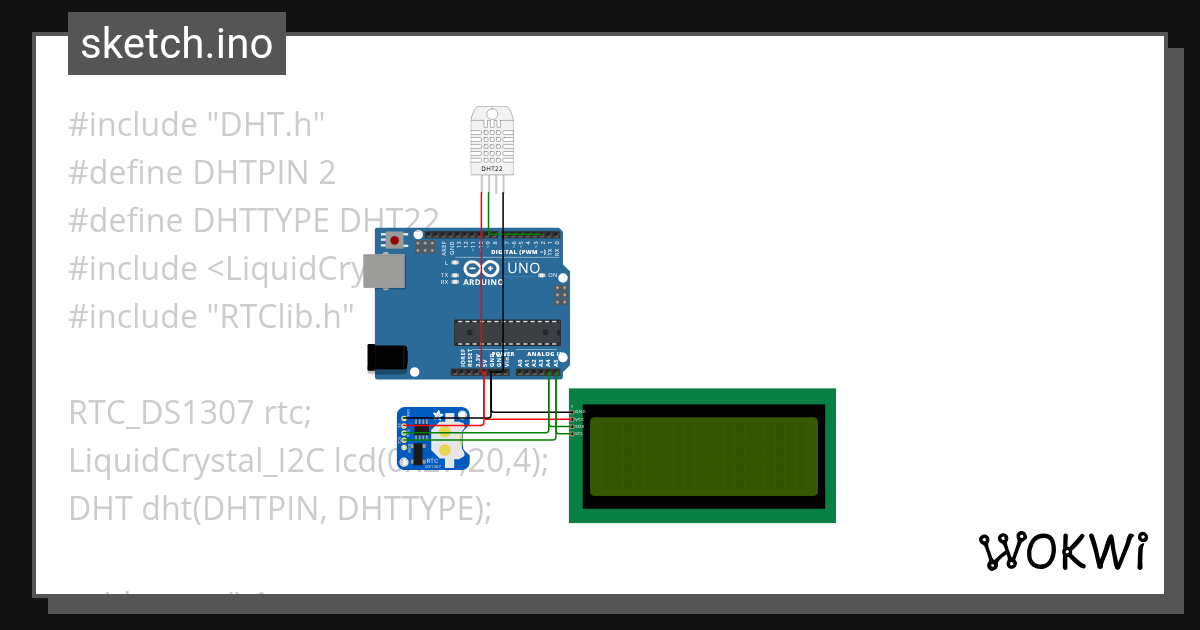 RTC LCD DHT Challenge2 - Wokwi ESP32, STM32, Arduino Simulator