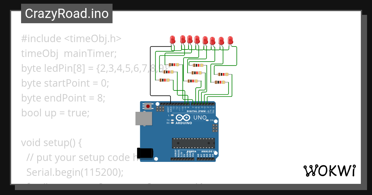CrazyRoad.ino - Wokwi ESP32, STM32, Arduino Simulator