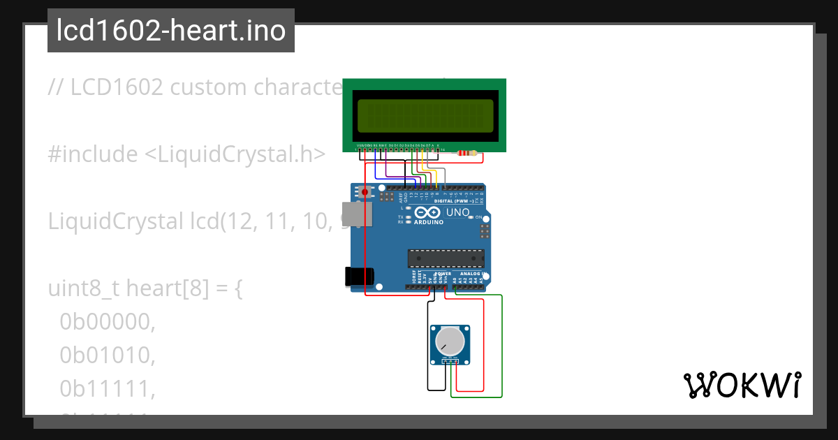 lcd1602-heart.ino - Wokwi ESP32, STM32, Arduino Simulator