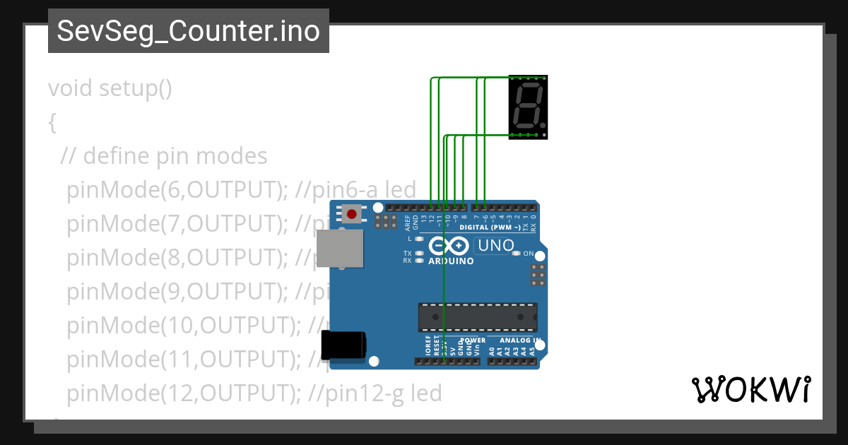 SevSeg_Counter.ino - Wokwi ESP32, STM32, Arduino Simulator