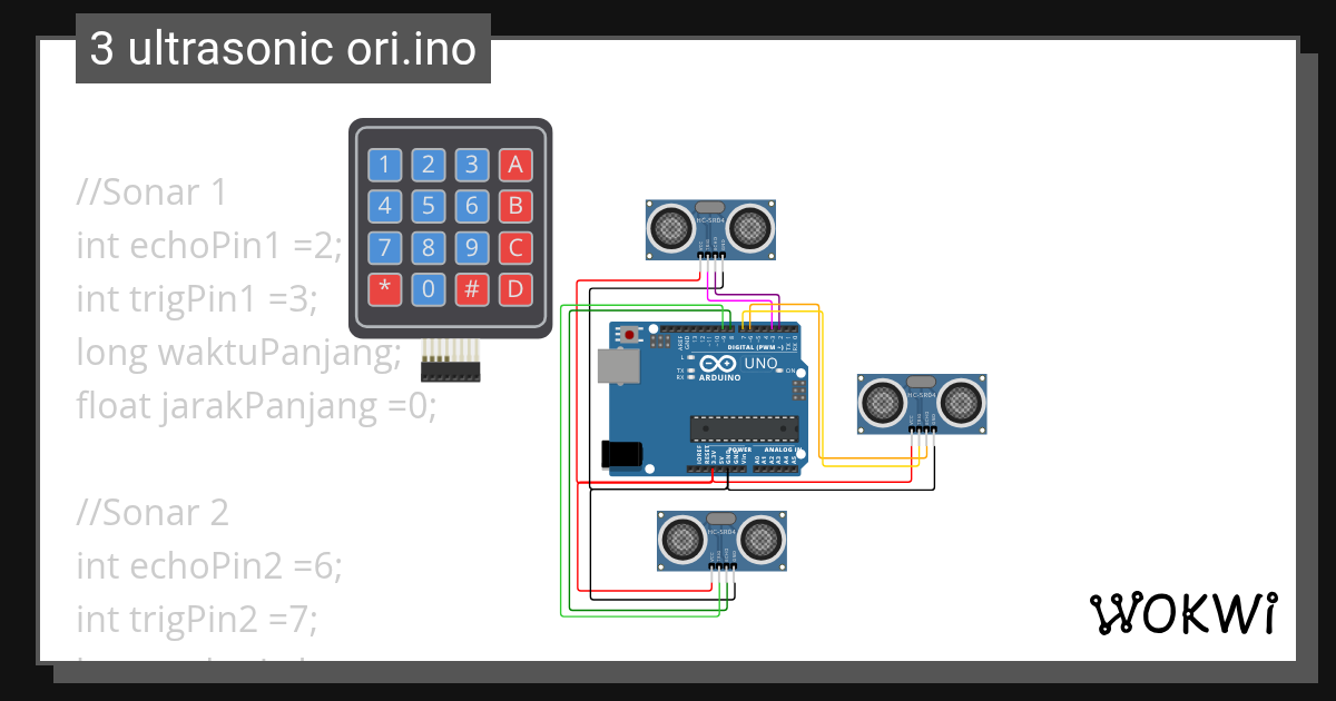 3 ultrasonic ori.ino - Wokwi ESP32, STM32, Arduino Simulator