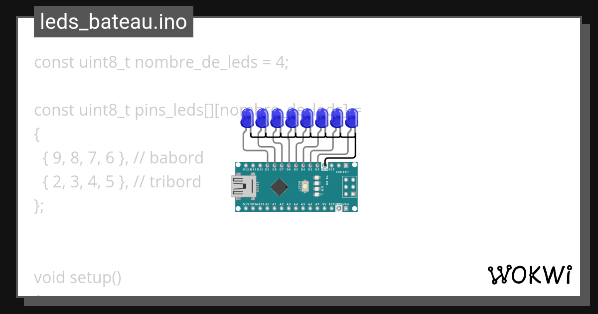 leds_bateau.ino - Wokwi ESP32, STM32, Arduino Simulator