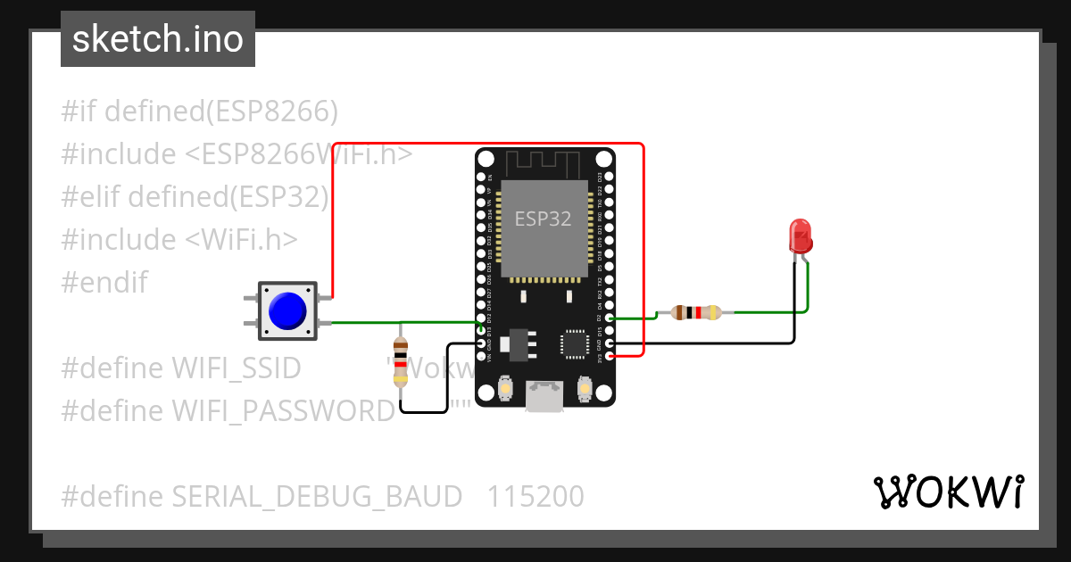 Challenge WIFI dengan Push Button + 1 LED - Wokwi ESP32, STM32, Arduino Simulator