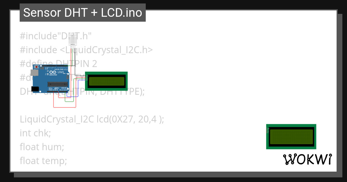 Sensor DHT + LCD.ino - Wokwi ESP32, STM32, Arduino Simulator