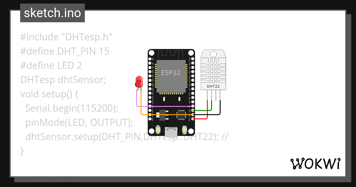 Dhtesph And Led Wokwi Esp32 Stm32 Arduino Simulator 