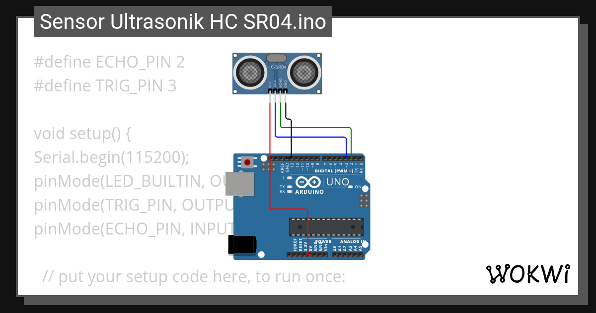 Sensor Ultrasonik HC SR04.ino - Wokwi ESP32, STM32, Arduino Simulator