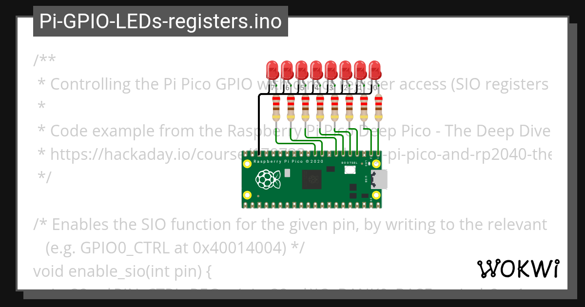 Pi-GPIO-LEDs-registers.ino - Wokwi ESP32, STM32, Arduino Simulator