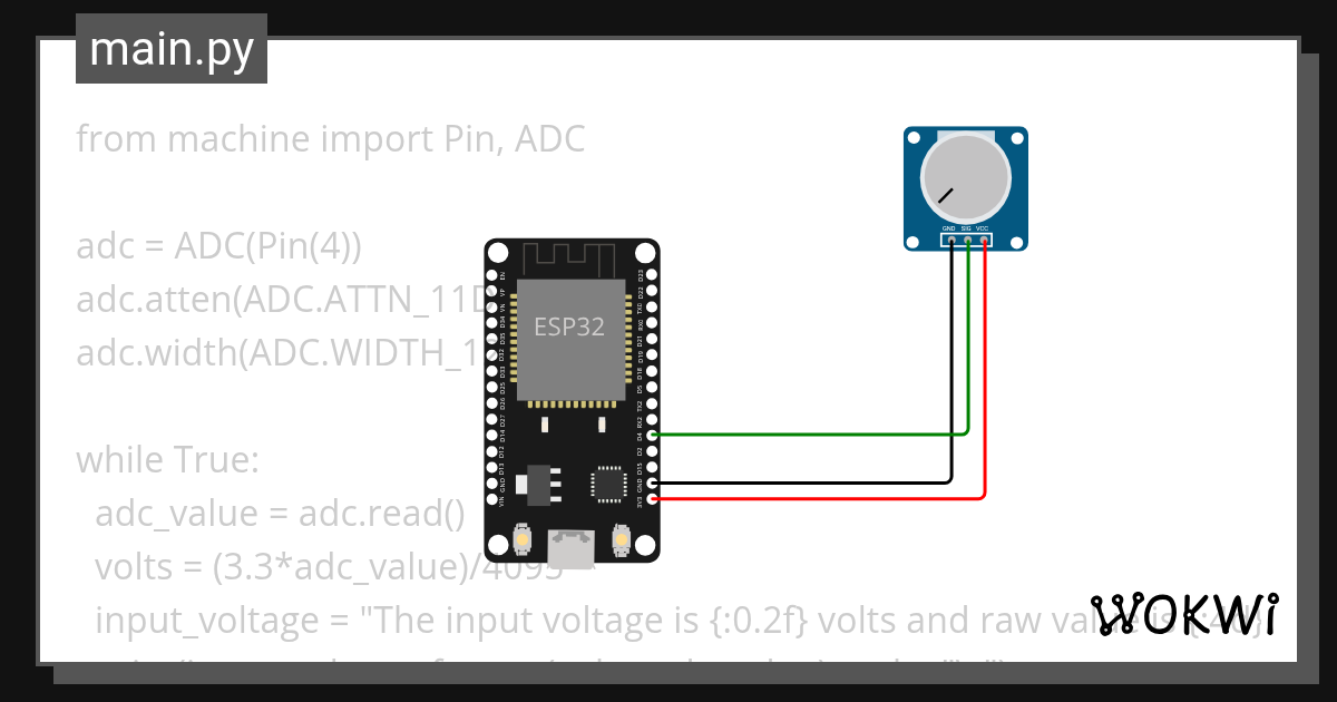 ADC PIN POTENTIOMETER - Wokwi ESP32, STM32, Arduino Simulator ADC PIN POTENTIOMETER - Wokwi ESP32, STM32, Arduino Simulator