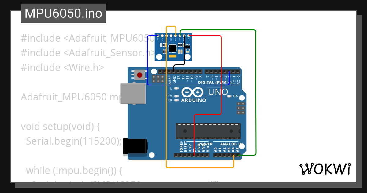 MPU6050.ino - Wokwi ESP32, STM32, Arduino Simulator