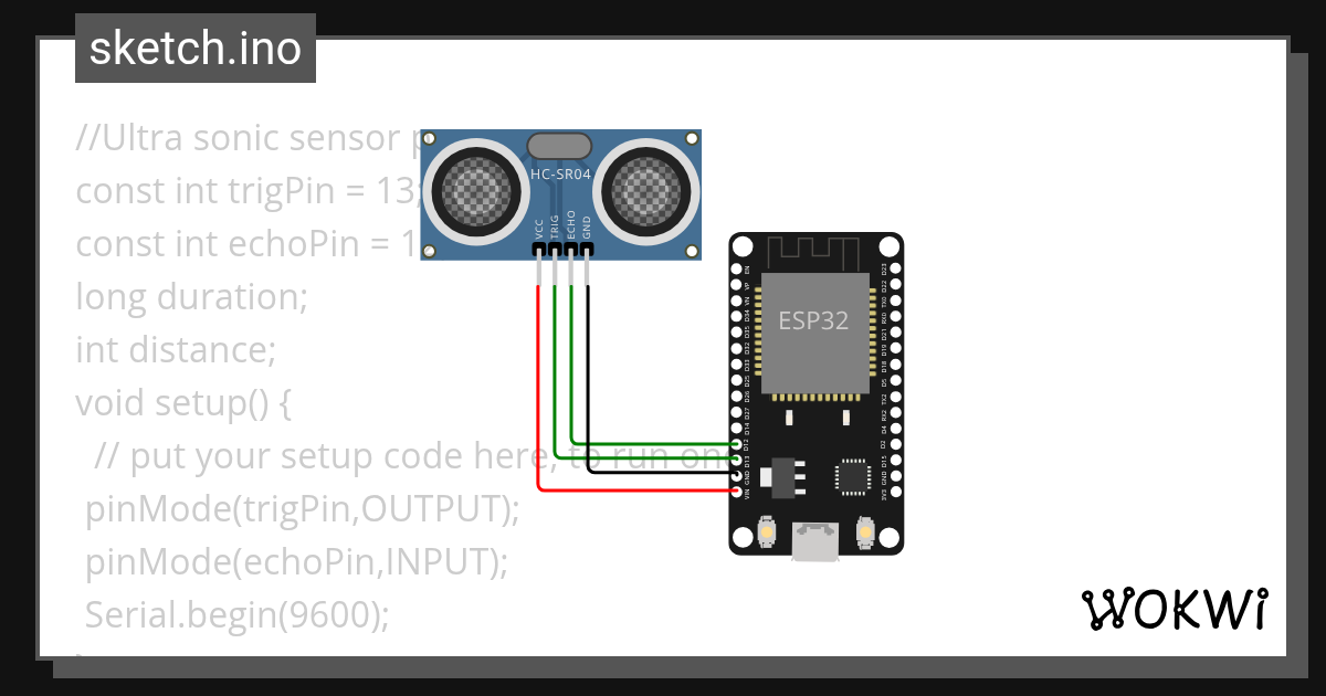 ultraSonicSensor_program.ino - Wokwi ESP32, STM32, Arduino Simulator