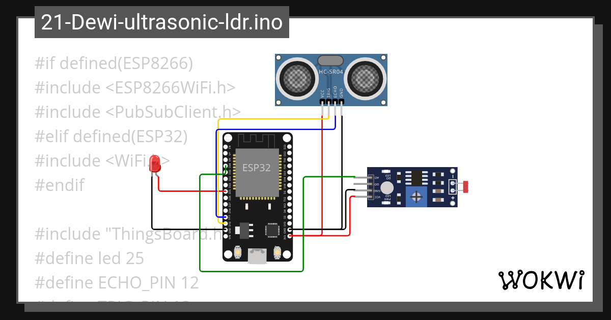 21-Dewi-ultrasonic-ldr.ino - Wokwi ESP32, STM32, Arduino Simulator