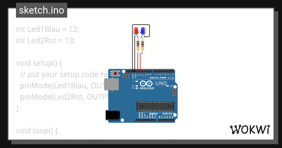 Wechselblinker Blau Rot - Wokwi ESP32, STM32, Arduino Simulator