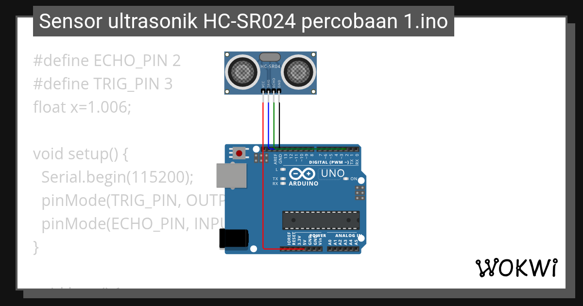 Sensor ultrasonik HC-SR024 percobaan 1.ino - Wokwi ESP32, STM32, Arduino Simulator
