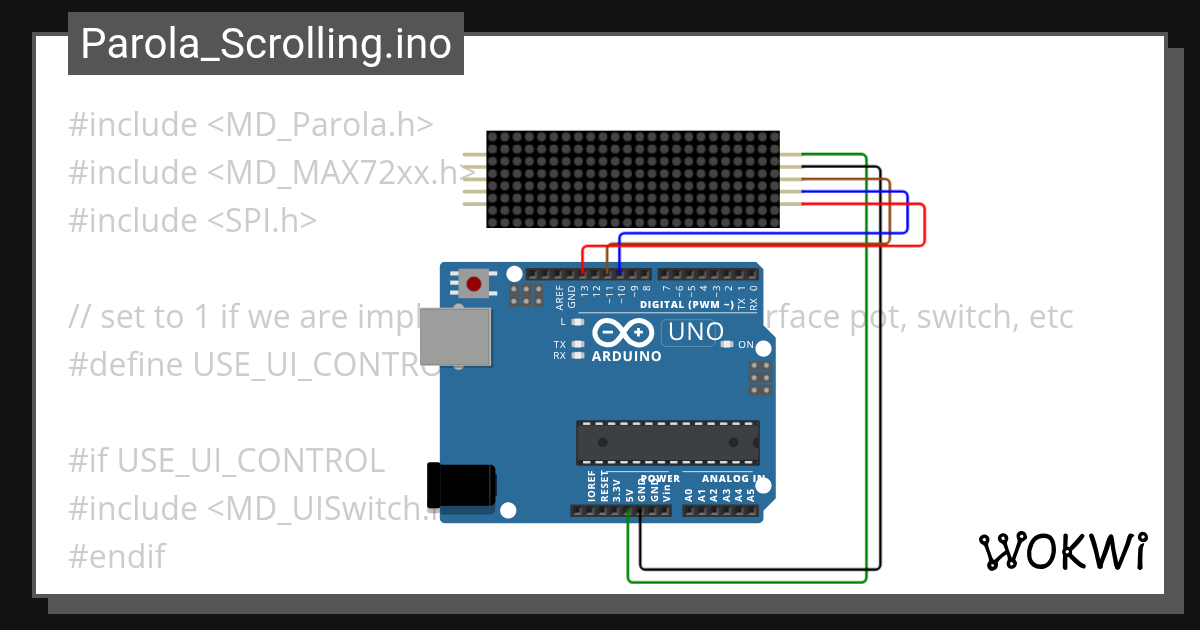 Parola_Scrolling.ino - Wokwi ESP32, STM32, Arduino Simulator