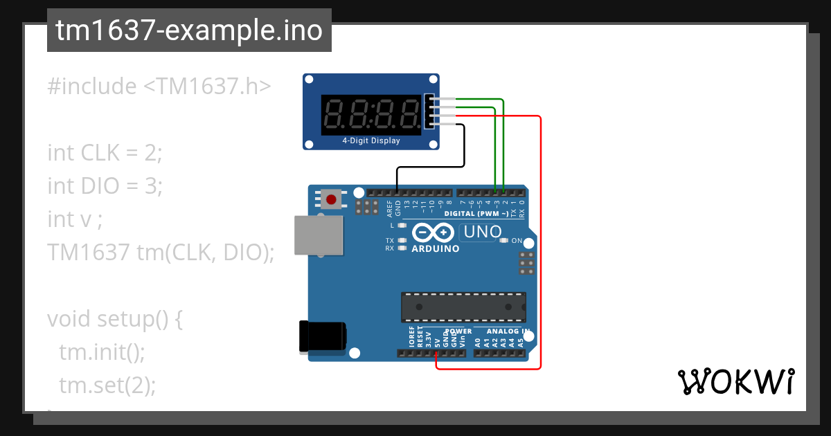 tm1637-example.ino - Wokwi ESP32, STM32, Arduino Simulator