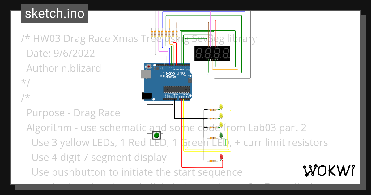 HW03-Drag Race Xmas Tree - blizard - Wokwi ESP32, STM32, Arduino Simulator