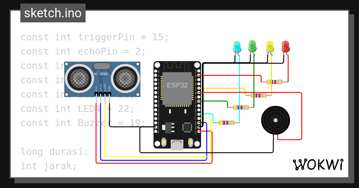 Challenge 32 Pengukuran Jarak Dengan Indikator Led Dan Buzzer Wokwi Esp32 Stm32 Arduino