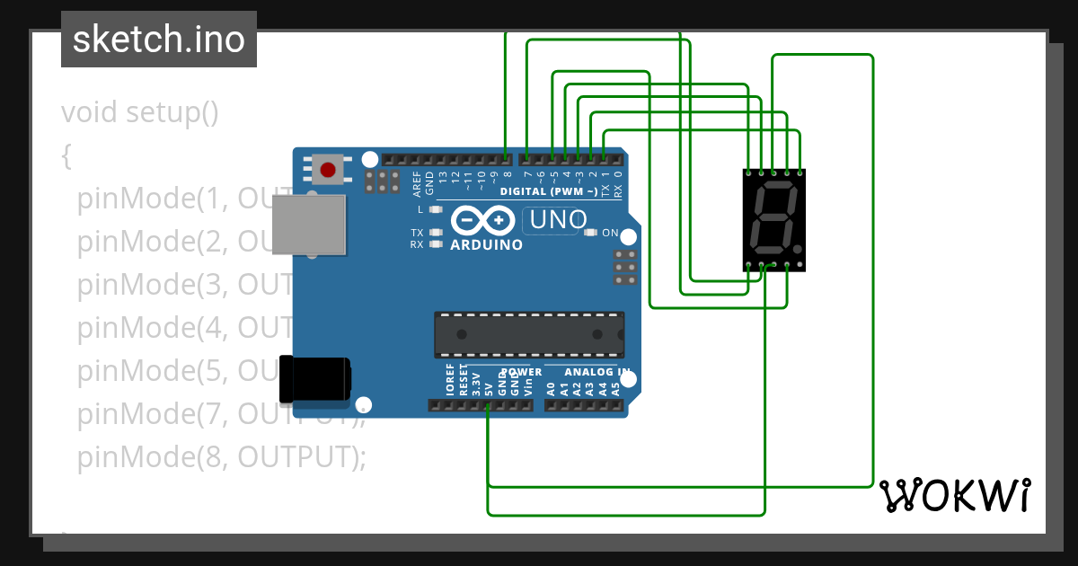 Cisla od 0 do 9 - Wokwi ESP32, STM32, Arduino Simulator