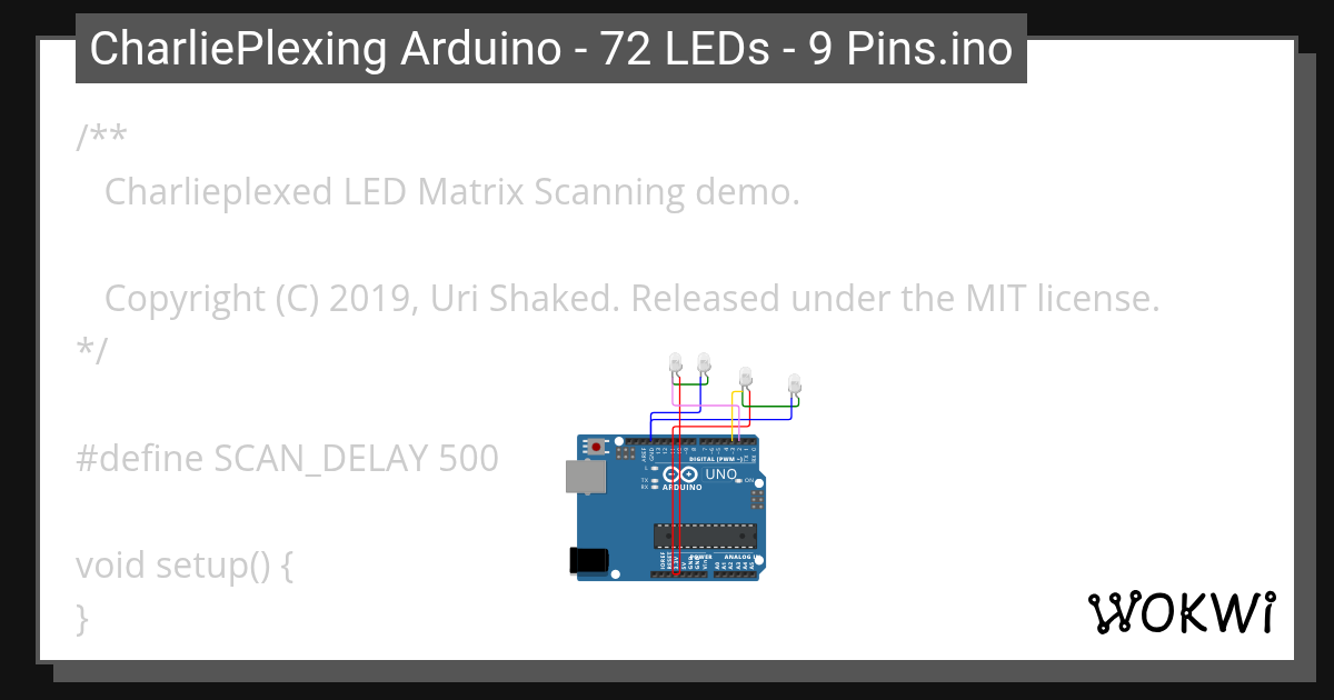CharliePlexing Arduino - 72 LEDs - 9 Pins.ino - Wokwi ESP32, STM32, Arduino Simulator