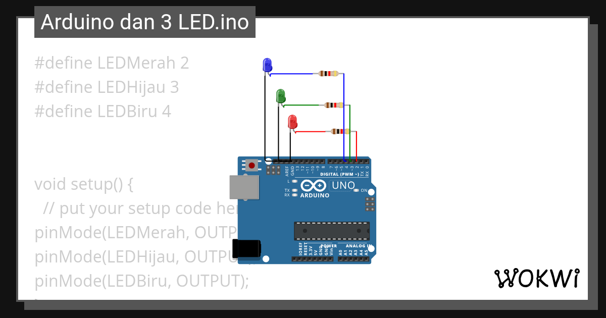 Arduino dan 3 LED.ino - Wokwi ESP32, STM32, Arduino Simulator