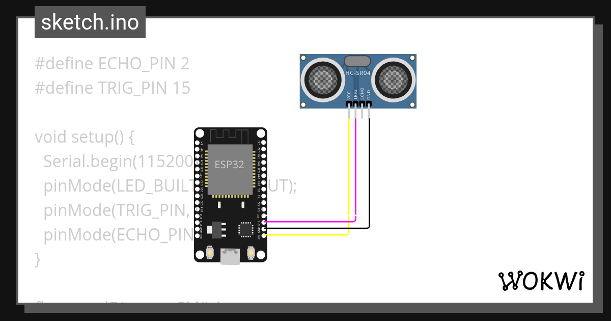 Sensor Ultrasonic - Wokwi ESP32, STM32, Arduino Simulator