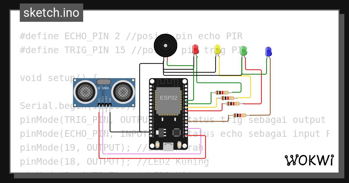 T35pengukuran Jarak Dg Indikator Led Wokwi Esp32 Stm32 Arduino Simulator