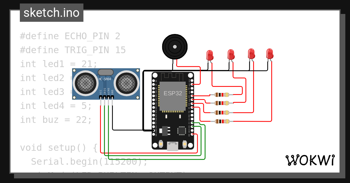 Sensor Ultrsonic Indocator Led Wokwi Esp32 Stm32 Arduino Simulator