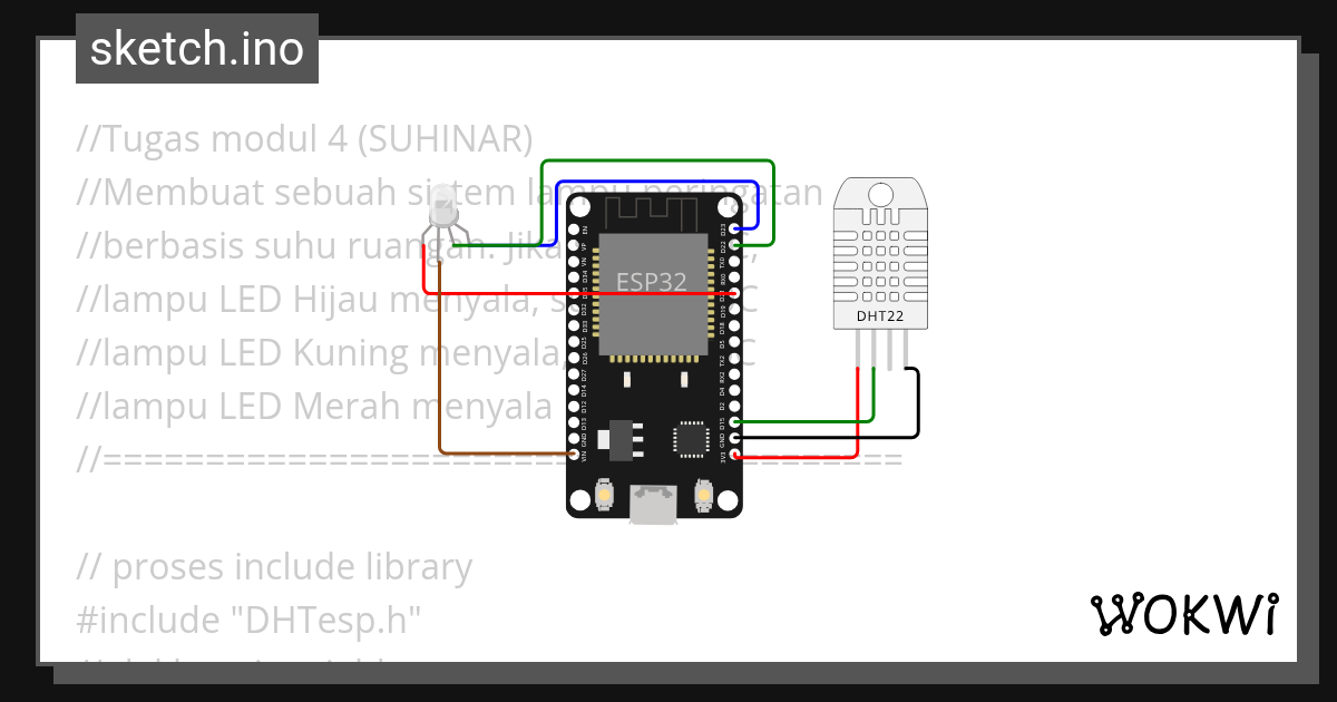 Lampu warning DHT - Wokwi ESP32, STM32, Arduino Simulator